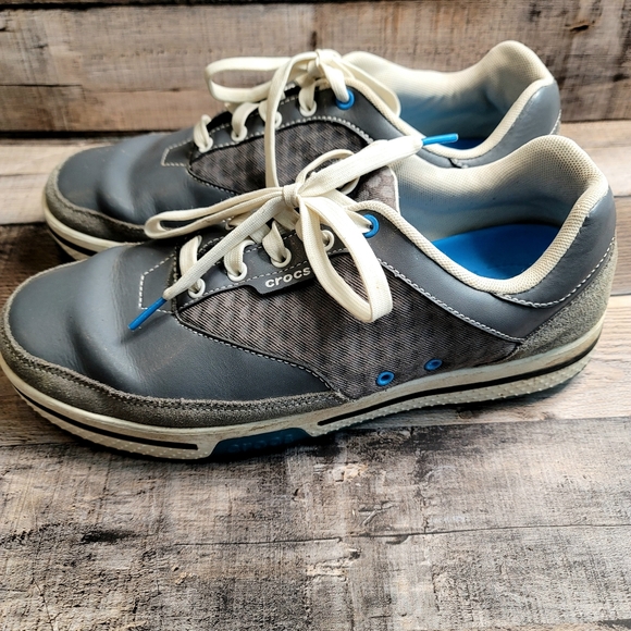 CROCS | Shoes | Crocs Mens Golf Shoes Sz 95 Blue Gray Leather ...